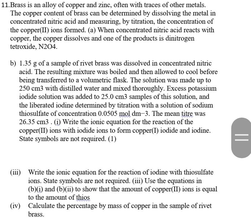 SOLVED: 11. Brass is an alloy of copper and zinc, often with traces of ...