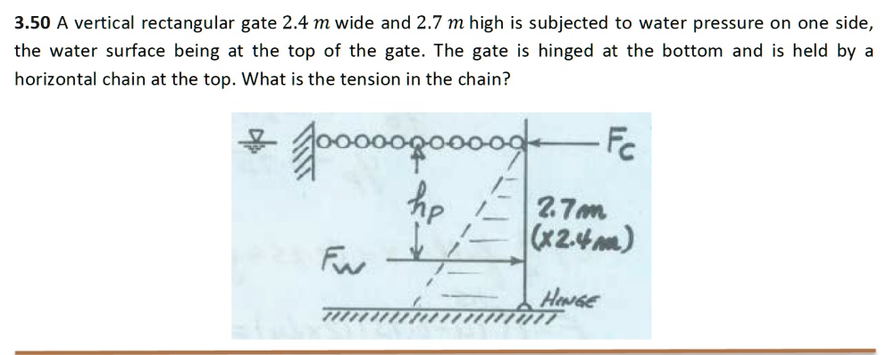 3.50 A vertical rectangular gate 2.4 m wide and 2.7 m high is subjected ...