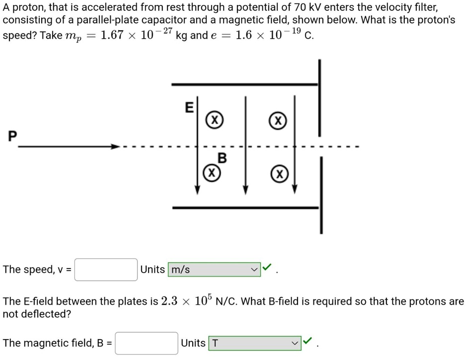 SOLVED: proton; that is accelerated from rest through a potential of 70 kV enters the velocity ...