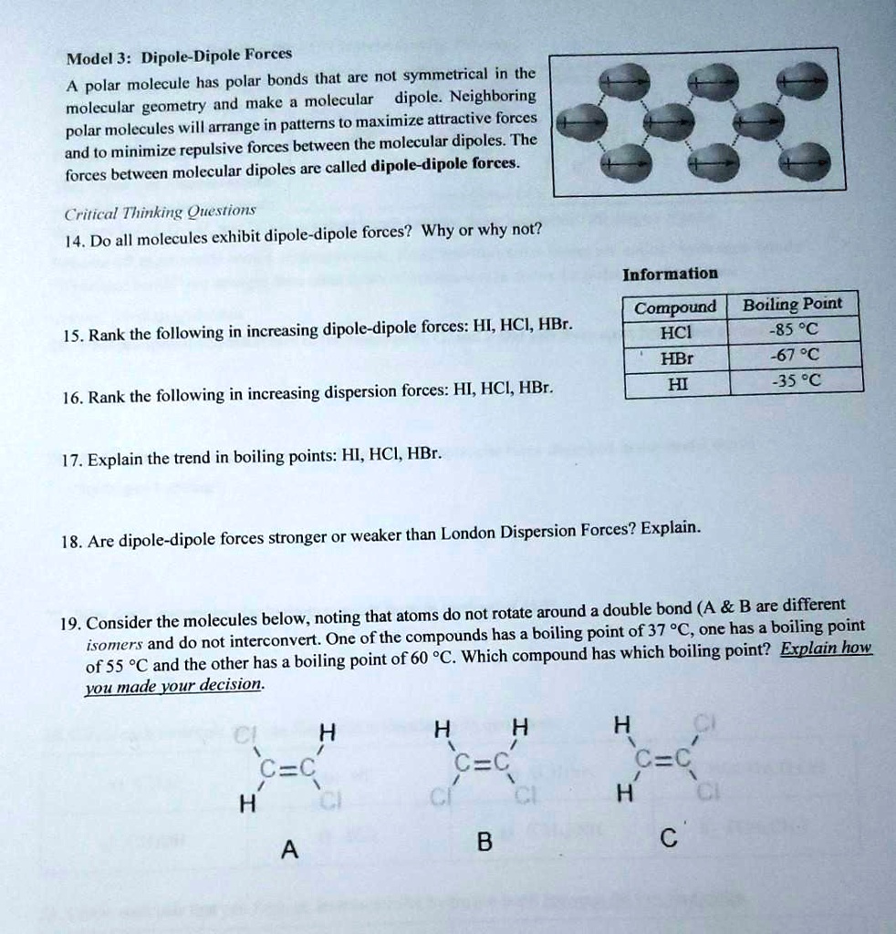 SOLVED:Model 3: Dipole-Dipole Forces polar molecule has polar bonds ...