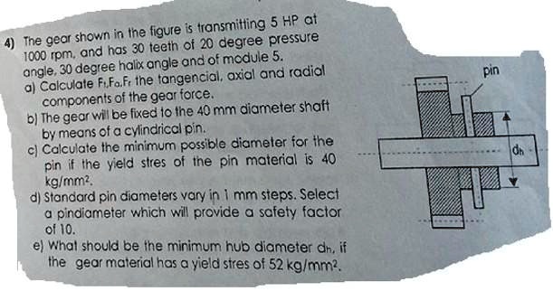 SOLVED: Texts: 4 The gear shown in the figure is transmitting 5 HP at ...