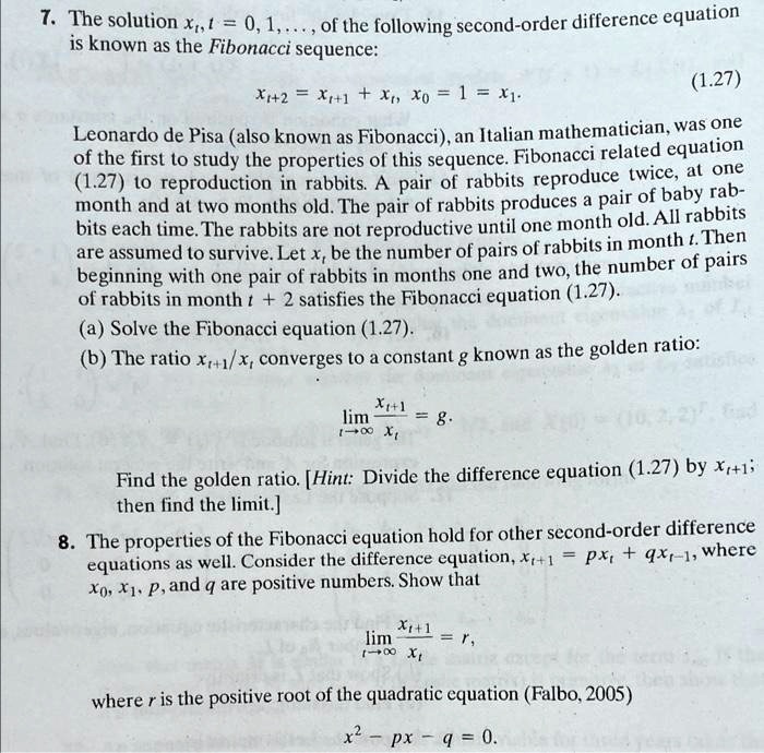 Solved The Solution Xt 0 Of The Following Second Order Difference Equation 1 27 Is Known As