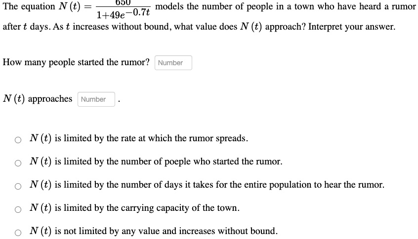 SOLVED: The equation N(t) = 0.7t models the number of people in a town ...