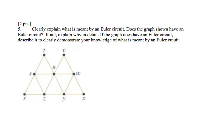 SOLVED:[2 pts: ] Clearly explain what is meant by an Euler circuit: Does the graph shown have an ...