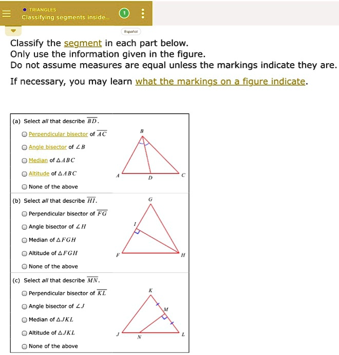 SOLVED: Triangles Classifying segments inside; Classify the segment in ...