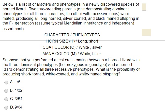 below is a list of characters and phenotypes in a newly discovered ...