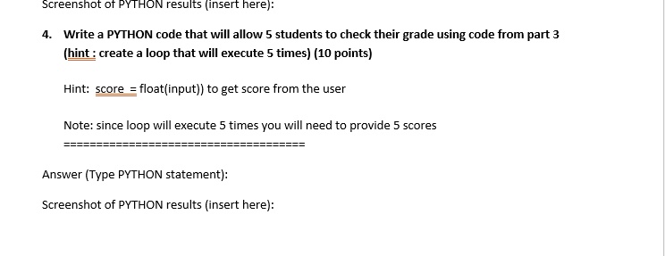 SOLVED: 1. Write a PYTHON code that will allow 5 students to check ... SOLVED: 1. Write a PYTHON code that will allow 5 students to check ...