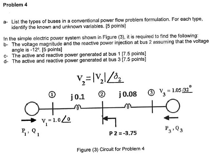 problem 4 a list the types of buses in a conventional power flow problem formulationfor each ...