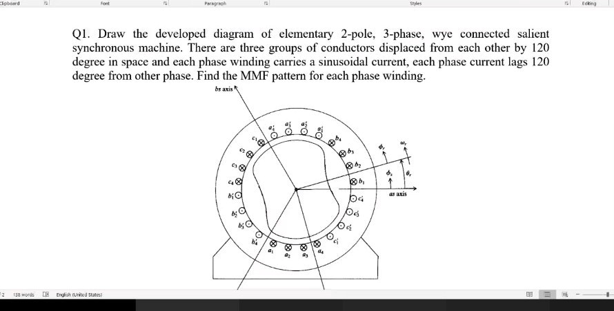 SOLVED: Paragraph Styles 6ugp Q1. Draw the developed diagram of an elementary 2-pole, 3-phase ...