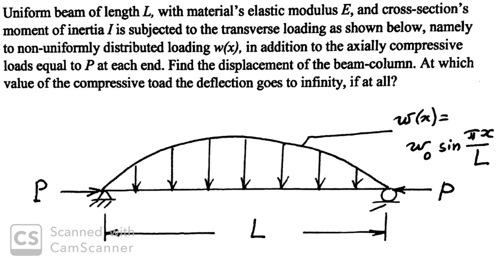 SOLVED: Uniform beam of length L, with material's elastic modulus E ...
