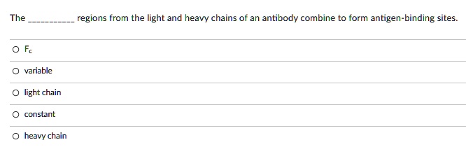 the regions from lhe light and heavy chains of an antibody combine to ...