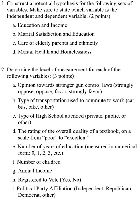 Solved 1 Construct A Potential Hypothesis For The Following Sets Of