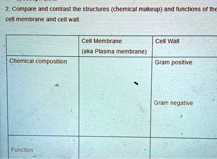 SOLVED: 2. Compare and contrast the structures (chemical makeup) and functions 0f the cell ...