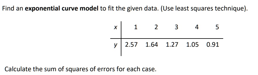 SOLVED: Find an exponential curve model to fit the given data. (Use ...