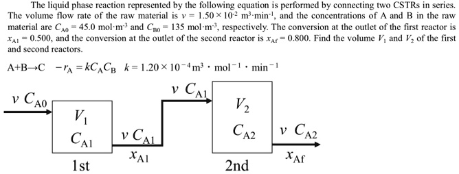 The liquid phase reaction represented by the following equation is performed by connecting two ...