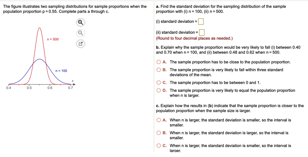 SOLVED: The figure illustrates two sampling distributions for sample ...
