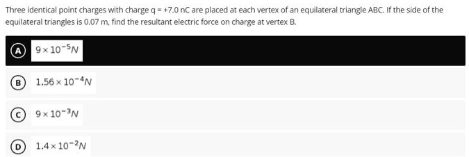three identical point charges with charge q 70 nc are placed each vertex of an equilateral ...