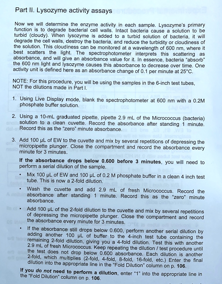 part ii lysozyme activity assays now we will determine the enzyme ...