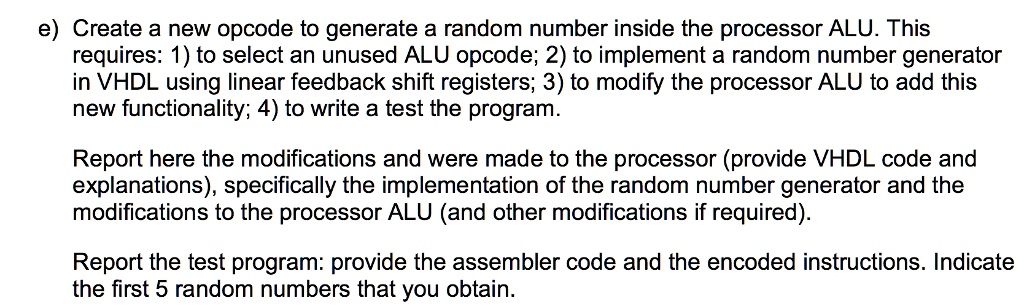 Video Solution E Create A New Opcode To Generate A Random Number Inside The Processor Alu 