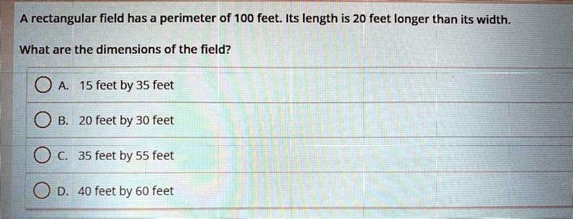 SOLVED: 'ILL GIVE BRAINLESS DUE SOON A rectangular field has a ...