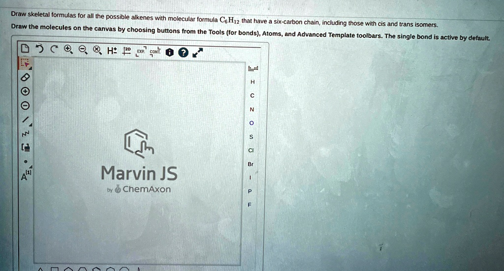 Draw skeletal formulas for all the possible alkenes with molecular formula C6H12 that have a six ...