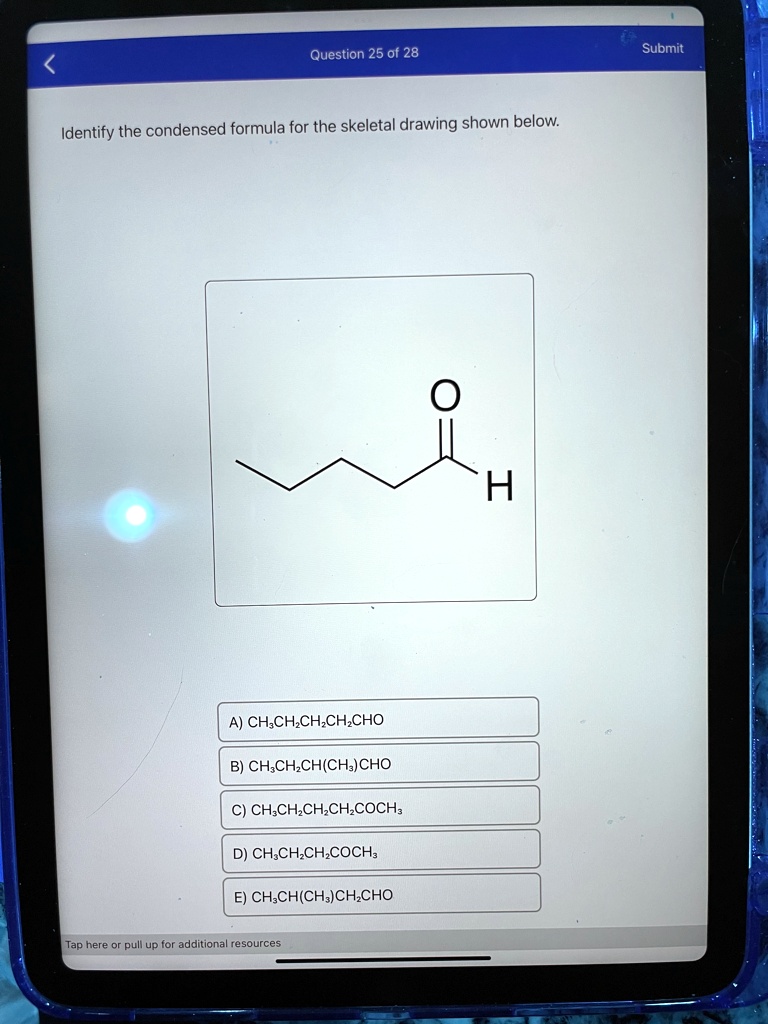 identify the condensed formula for the skeletal drawing shown below a ...