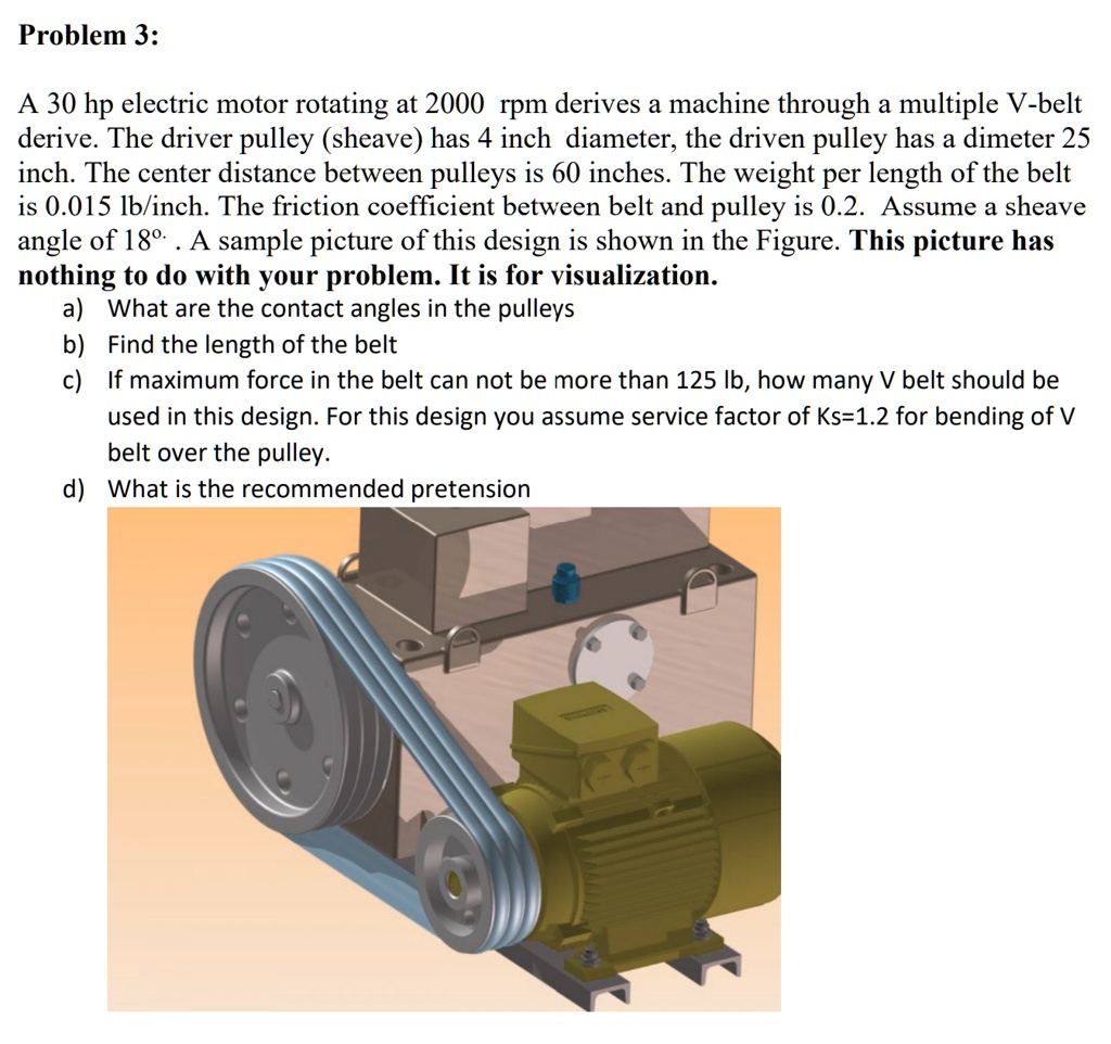 Problem 3: A 30 hp electric motor rotating at 2000 rpm derives a ...