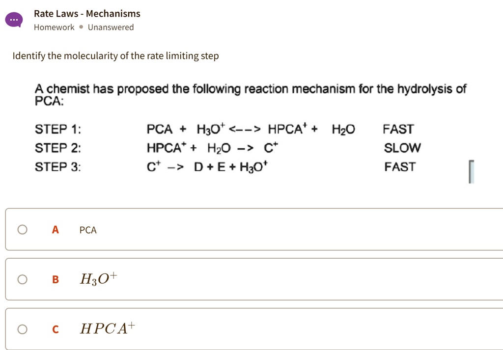 rate laws mechanisms homework unanswered identify the molecularity of ...