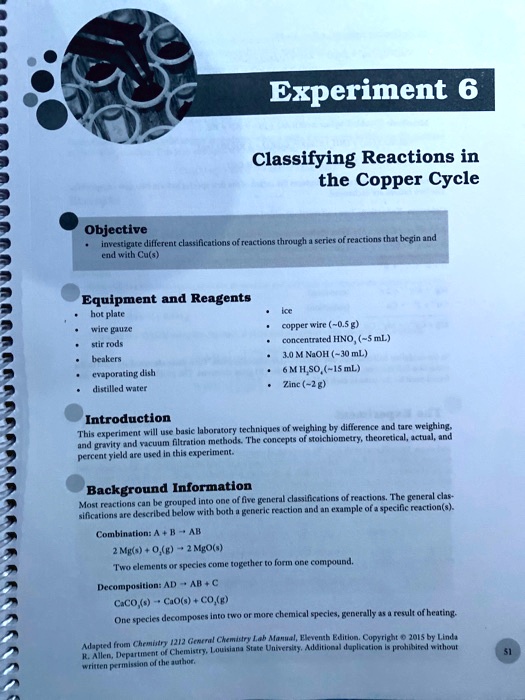SOLVED: Experiment 6 Classifying Reactions in the Copper Cycle Objective inyestgnte diffcrent ...