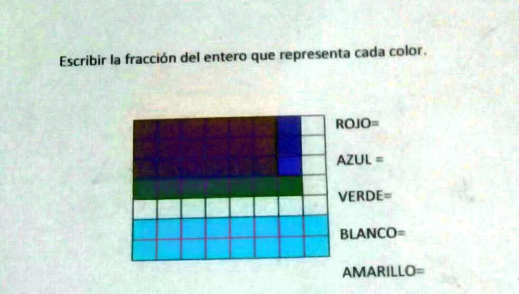 [GET ANSWER] escribir la fraccion del entero que representa cada color ...