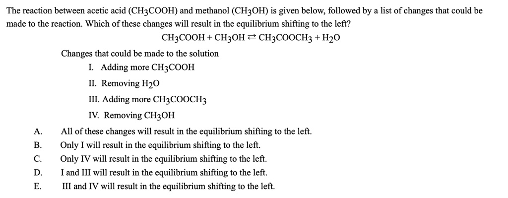 the reaction between acetic acid ch3cooh and methanol chzoh is given ...