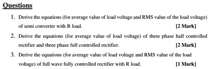SOLVED: 1. Derive the equations (for average value of load voltage and RMS value of the load ...