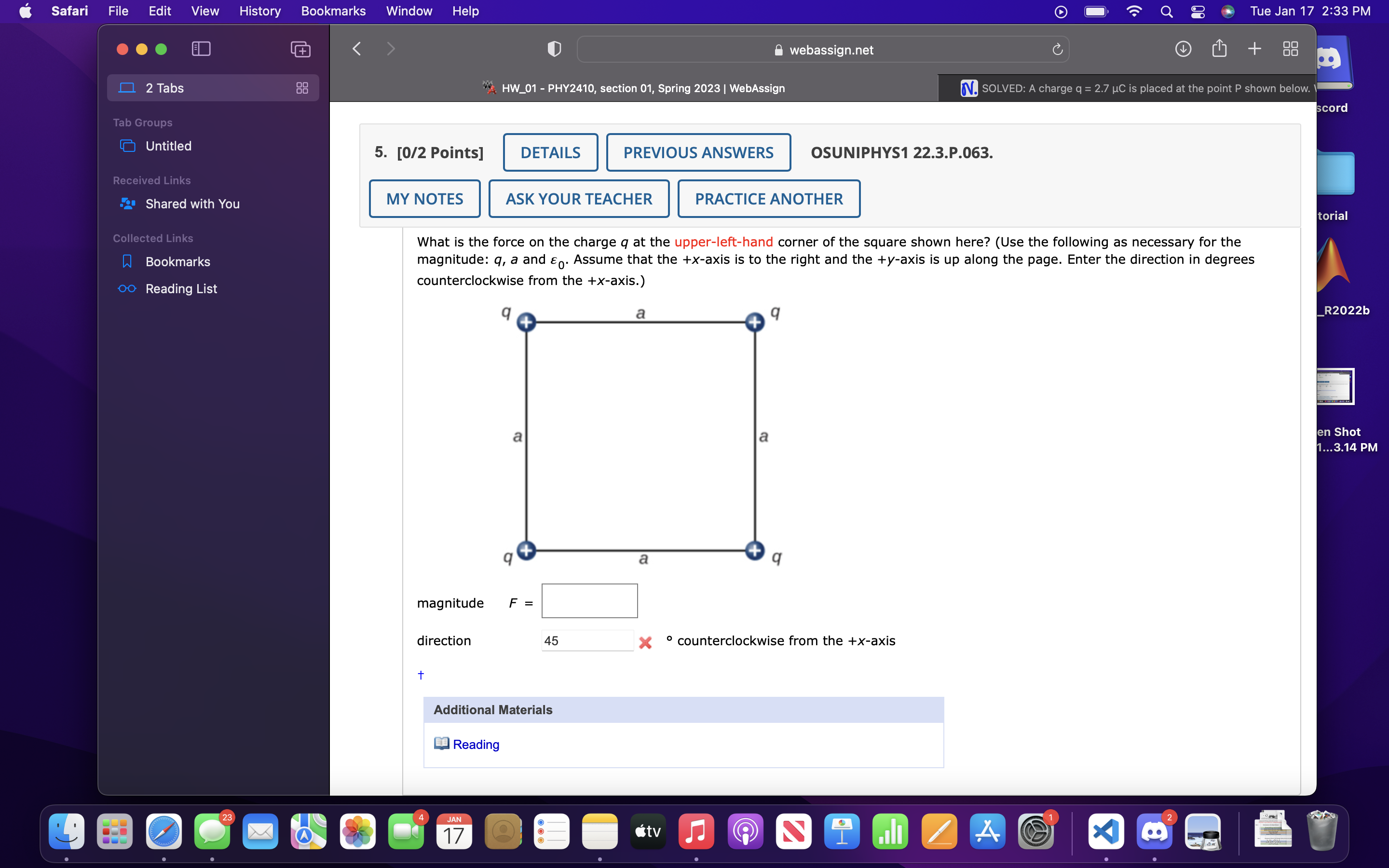 SOLVED: What is the force on the charge q at the upper-left-hand corner ...
