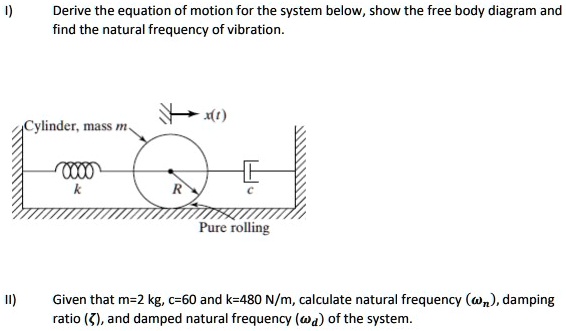 1) Derive the equation of motion for the system below, show the free body diagram and find the ...