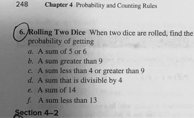 248 chapter 4 probability and counting rules 6 rrolling two dice when two dice are rolled find ...
