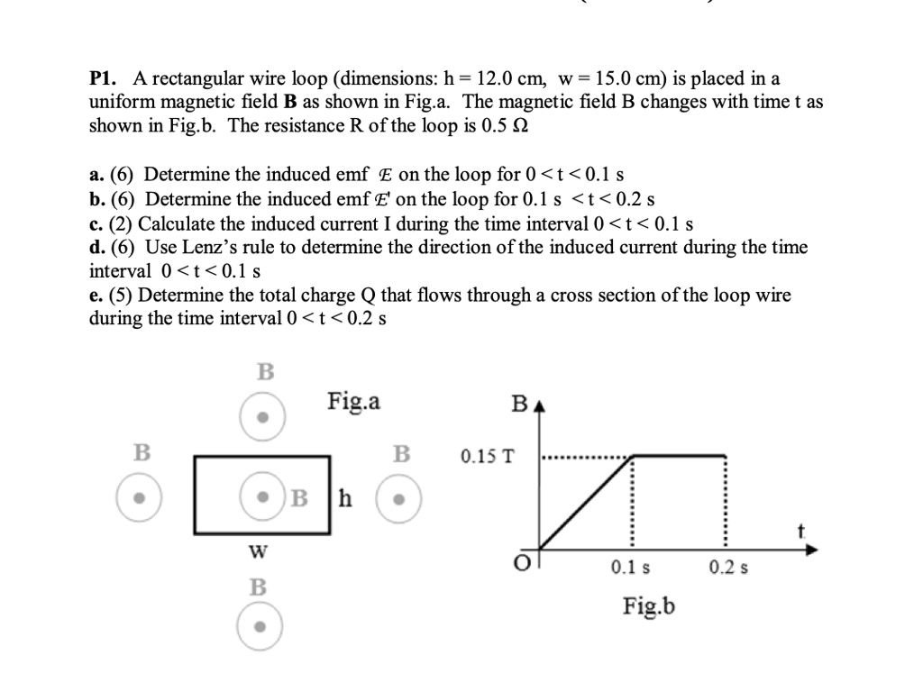 SOLVED: P1. rectangular wire loop (dimensions: h = 12.0 cm w = 15.0 cm) is placed in a uniform ...