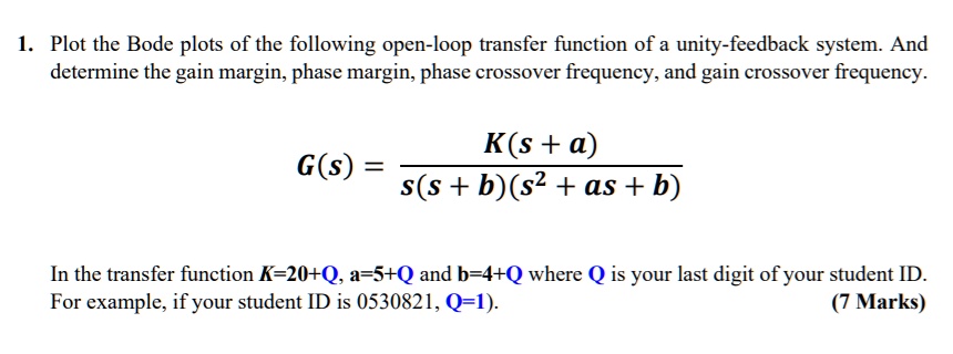 Solved 1 Plot The Bode Plots Of The Following Open Loop Transfer Function Of A Unity Feedback