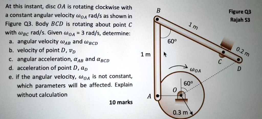 SOLVED: At this instant, disc OA is rotating clockwise with a constant angular velocity WOA rad ...
