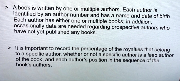 A book is written by one or multiple authors. Each author is identified ...