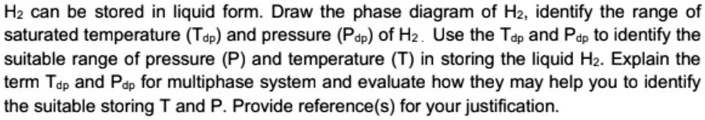 SOLVED: H2 can be stored in liquid form. Draw the phase diagram of H2 ...