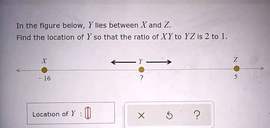 In the figure below, Y lies between X and Z Find the location of Y so ...