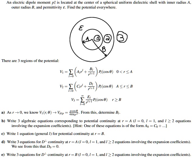 SOLVED: An electric dipole moment p2 is located at the center of a ...