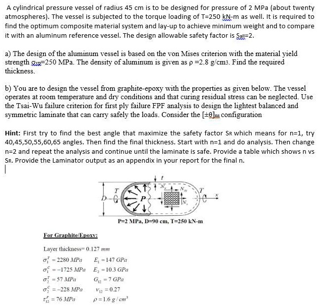 A cylindrical pressure vessel of radius45 cm is to be designed for ...