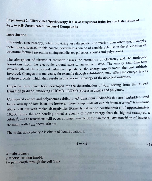 SOLVED: Experiment 2: Ultraviolet Spectroscopy - Use of Empirical Rules ...