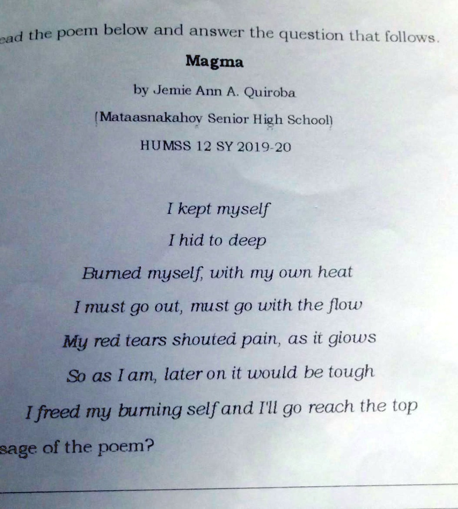 read the poem below and answer the question followswhat is the message ...