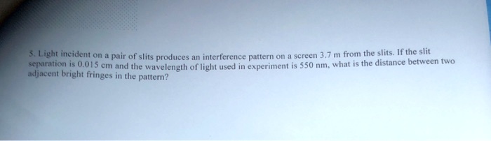 SOLVED: Light incidemt on interference pattern screcm from the slits ...
