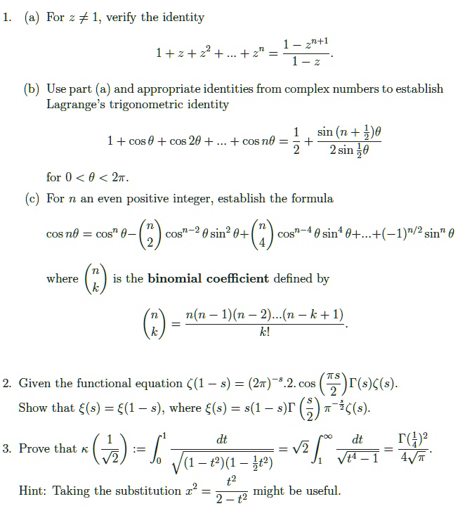 SOLVED:For 2 # 1, verify the identity 1 _ 2+1 1+2+2 + +2" = 1 _ 2 Use ...
