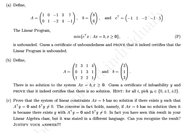 SOLVED: Define -1 A = 3)' b = and c = (-1 22 22 4 The Linear Progran ...
