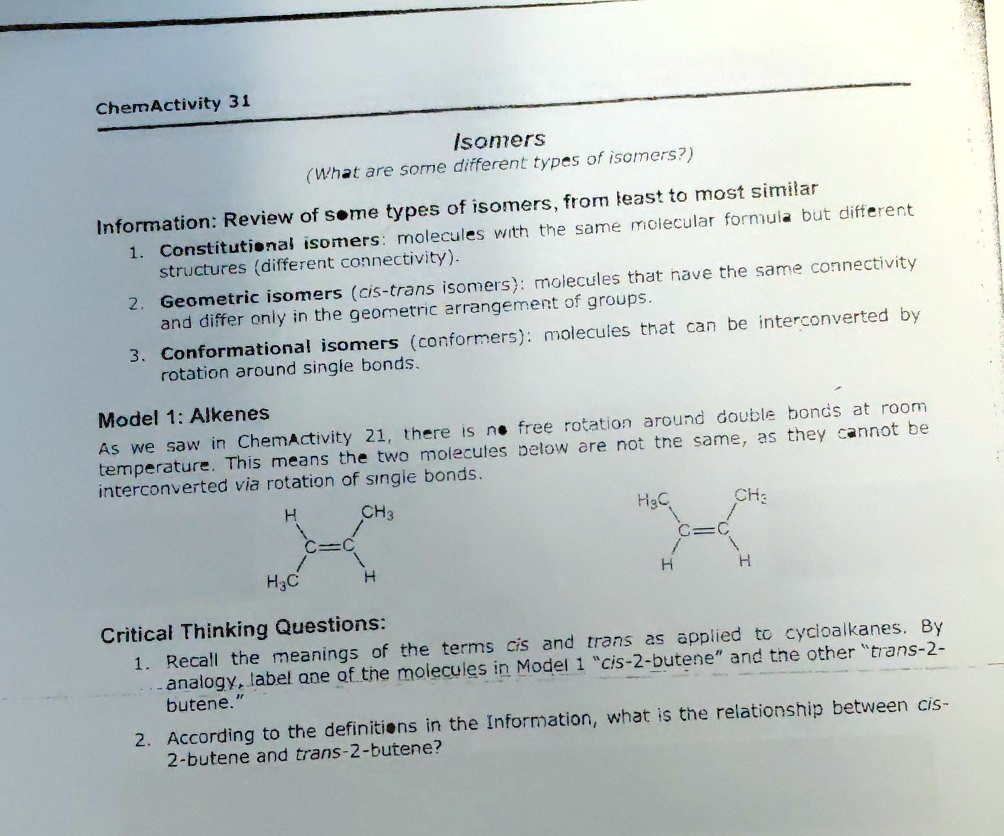SOLVED: Isomers What are some different types of isomers? What are the ...