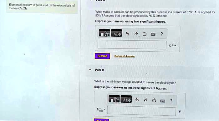 SOLVED: Texts: Elemental calcium is produced by the electrolysis of ...